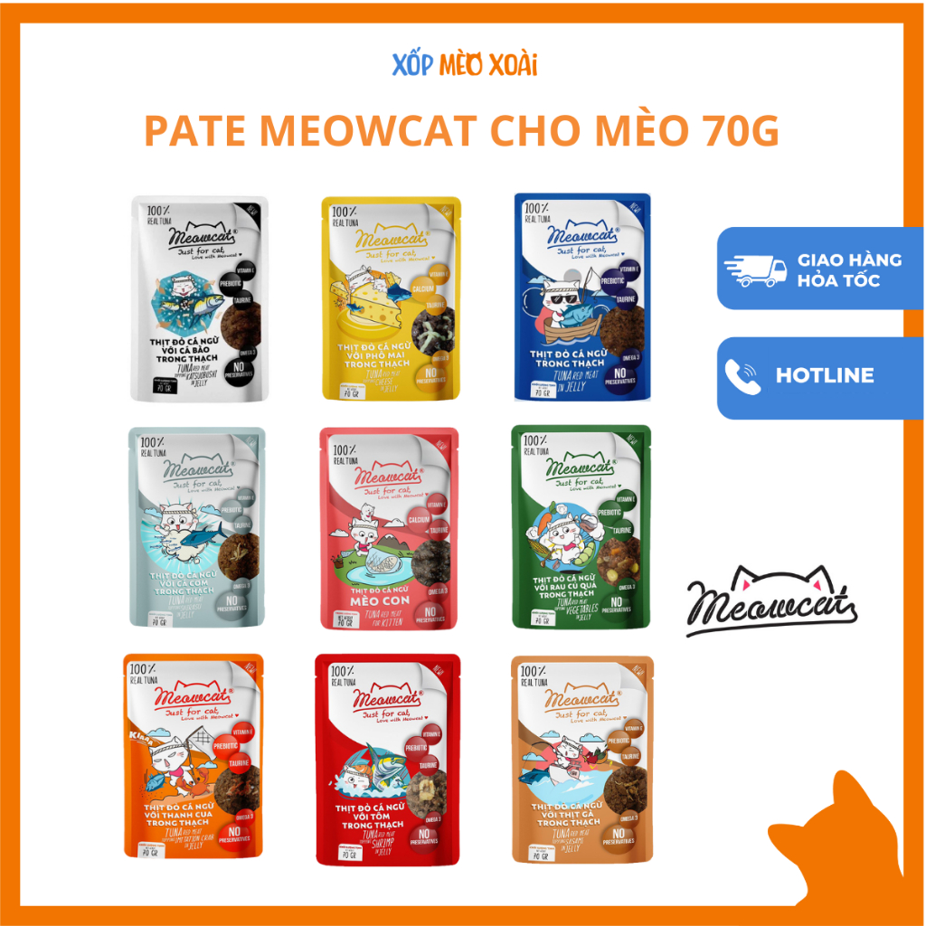 [48 GÓI, 24 GÓI] Pate Cho Mèo MEOW CAT 70g - xuất xứ Việt Nam - Pate MEOWCAT Thức ăn ướt cho mèo ...