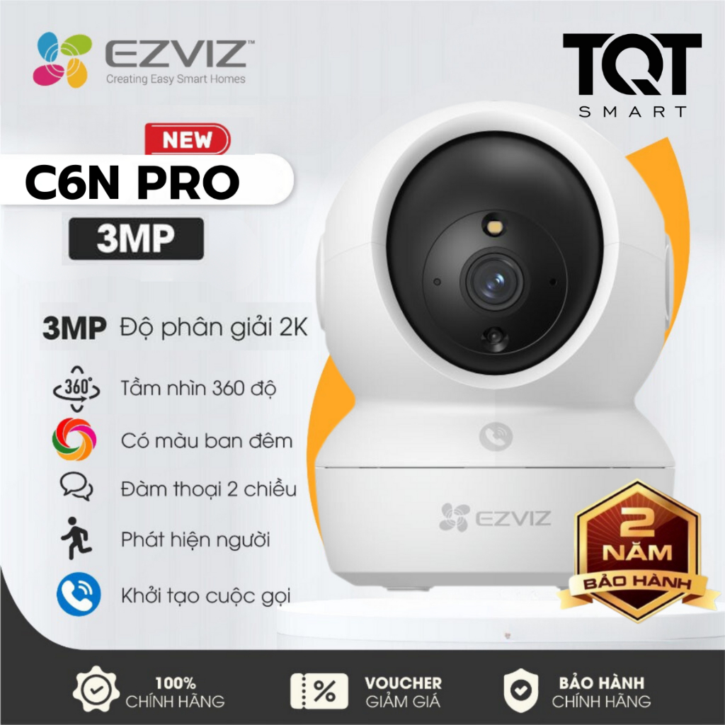 Camera Wifi Ezviz C6N PRO 2K 3MP Quay 360 Độ, Chạm để gọi điện, Đàm ...