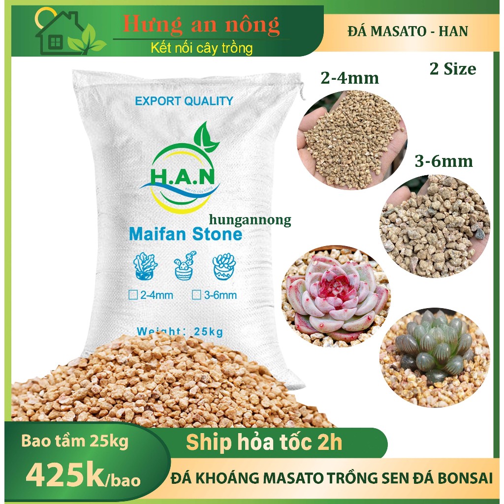 Bao 25kg HAN - Đá khoáng Maifan masato chuyên dùng trồng sen đá, xương rồng, bonsai ( xem trong ...