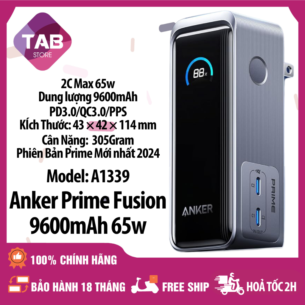 Sạc Anker Prime Fusion 9600mAh 65w GaNPrime A1339 - Bảo Hành 18 Tháng ...
