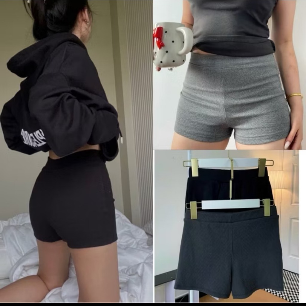 Quần legging đùi ngắn biker short nữ cạp cao bản to form ôm bó vải ...