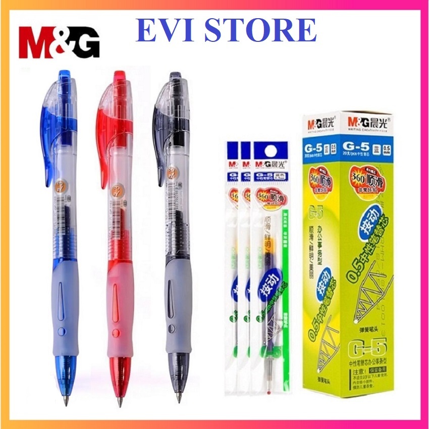 Set 5 bút gel nước M&G GP1163 / Bút béo 1163 ngòi 0.5mm luyện viết chữ Hán tiếng Trung ruột thay ...