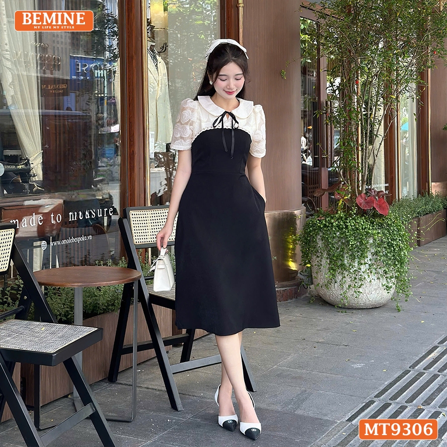 Đầm thiết kế cổ sen đính nơ tơ hoa nổi dáng chữ A BEMINE MT9306 ...