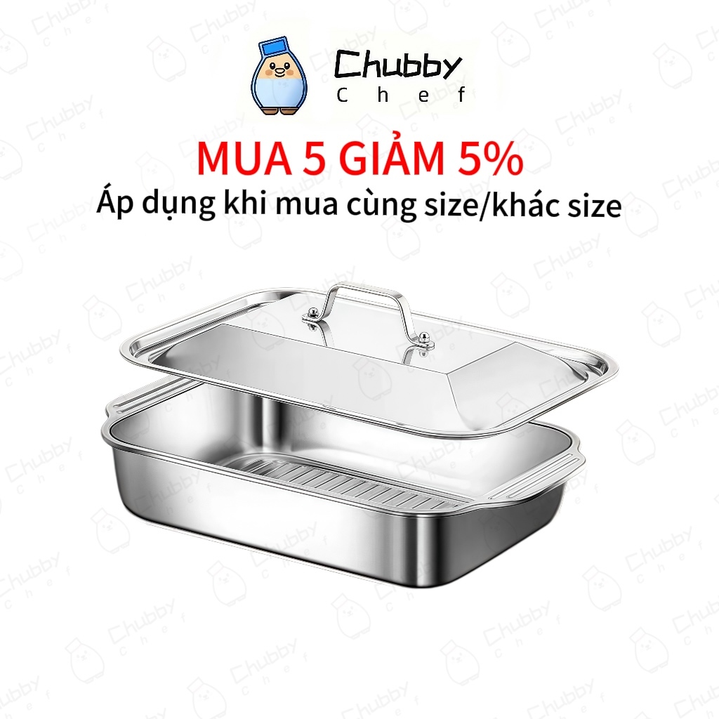 Khay hấp inox đựng thức ăn có nắp Chubby Chef hấp cá, hải sản và nấu ...