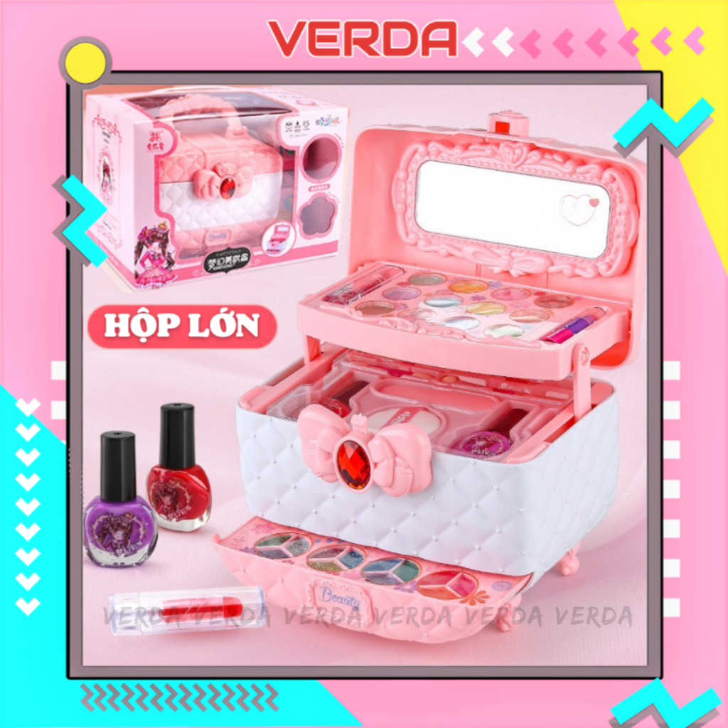 Đồ chơi trang điểm cho bé gái VERDA bộ vali hồng makeup trẻ em hộp make ...