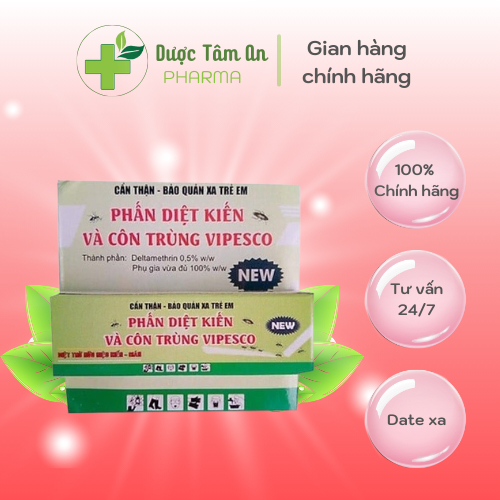 Tâm An Phấn diệt kiến, gián, côn trùng Vipesco chính hãng an toàn, hiệu quả (Hộp 2 viên phấn ...
