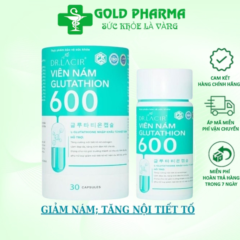 Glutathione 600 Dr Lacir viên uống trắng da chính hãng giảm thâm nám, cân bằng nội tiết tố nữ ...