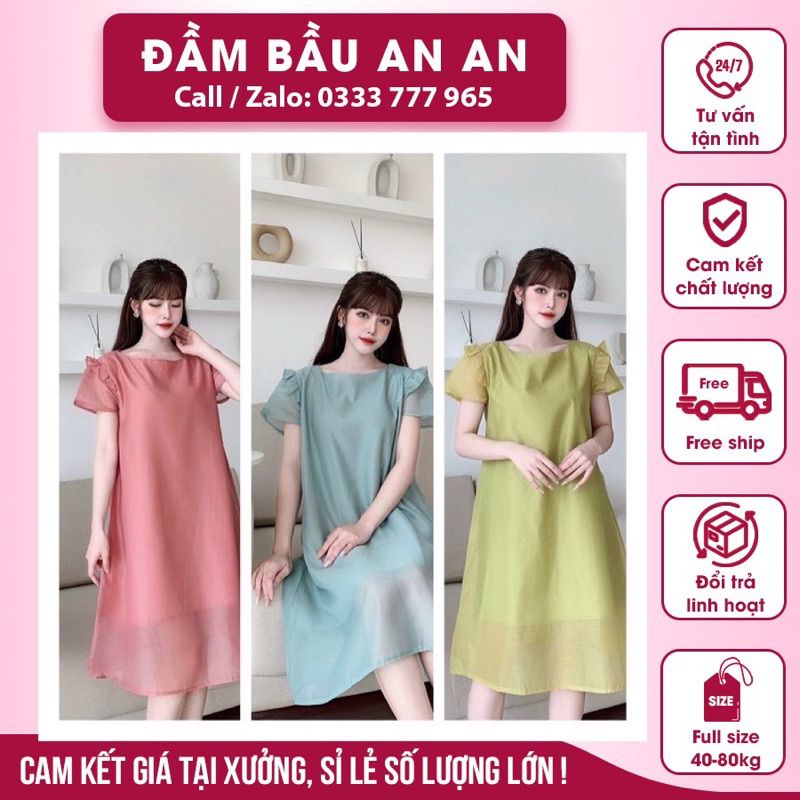 Váy bầu cộc tay công sở dáng suông chất liệu voan lụa M06 | Shopee Việt Nam