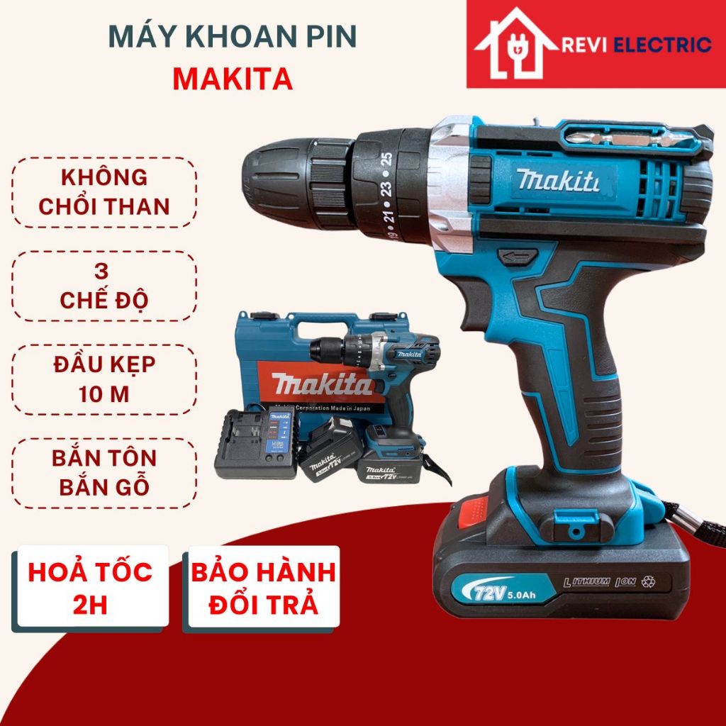 Máy Khoan Pin Makita 72v Không Chổi Than Có Búa Pin Khoẻ AutoLock Khoan tường, Bắt Vít, Bắn tôn ...