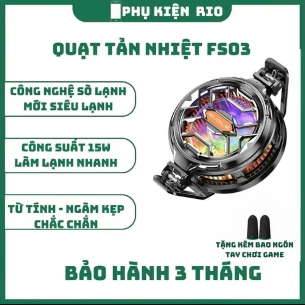 Sò Lạnh FS03 - Quạt Tản Nhiệt Điện Thoại + Led Gaming, Công Suất 15W, Hút Nam Châm, Làm Lạnh Cực ...