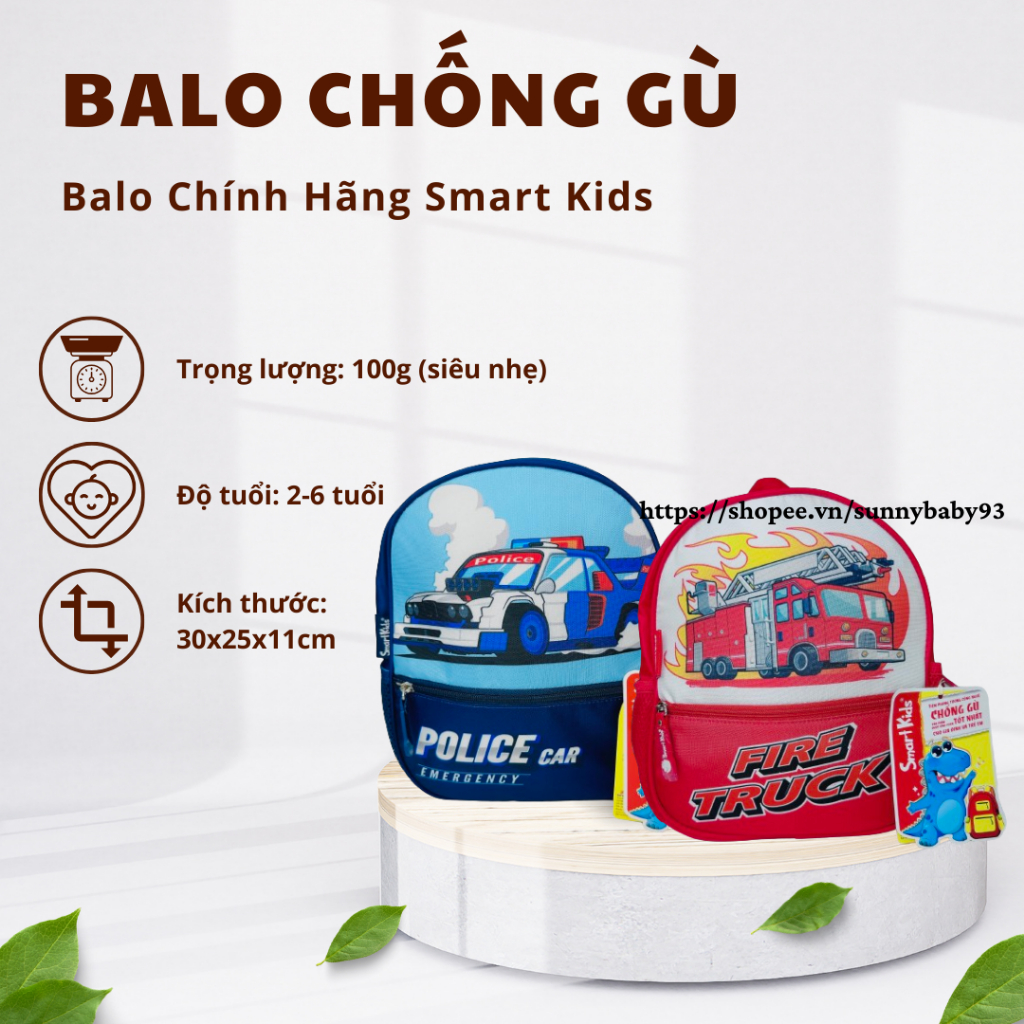 Balo Mẫu Giáo - Balo Chống Gù SMART KID Siêu Nhẹ Mẫu Xe Cứu Hỏa- Túi Đi ...