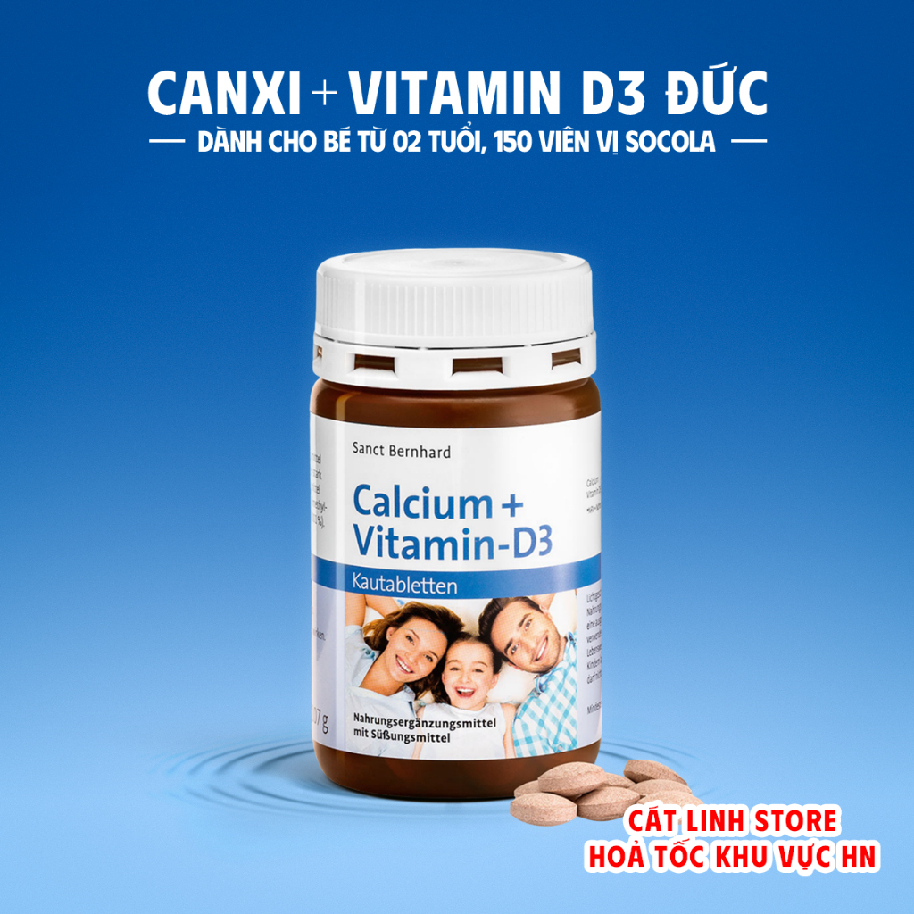 Viên bổ sung Canxi & Vitamin D3 Sanct Bernhard Đức cho bé từ 2 tuổi và người lớn, 150 viên vị ...