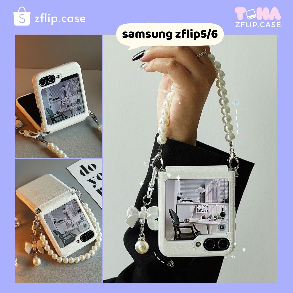 [Mới] Ốp lưng ZFlip 5/ZFlip6 da trắng bản lề bảo vệ toàn diện móc khoá ...