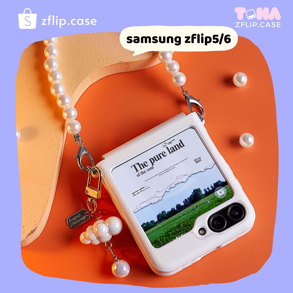 [Mới] Ốp lưng ZFlip 5/ZFlip6 da trắng bản lề bảo vệ toàn diện kèm dây ...
