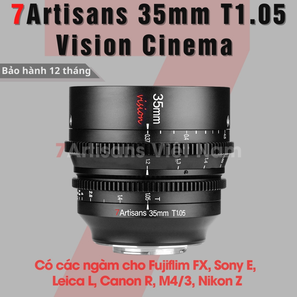 Ống kính 7Artisans 35mm T1.05 Vision Cine Lens cho Crop APS-C dành cho Fujfilm, Sony, Leica L ...
