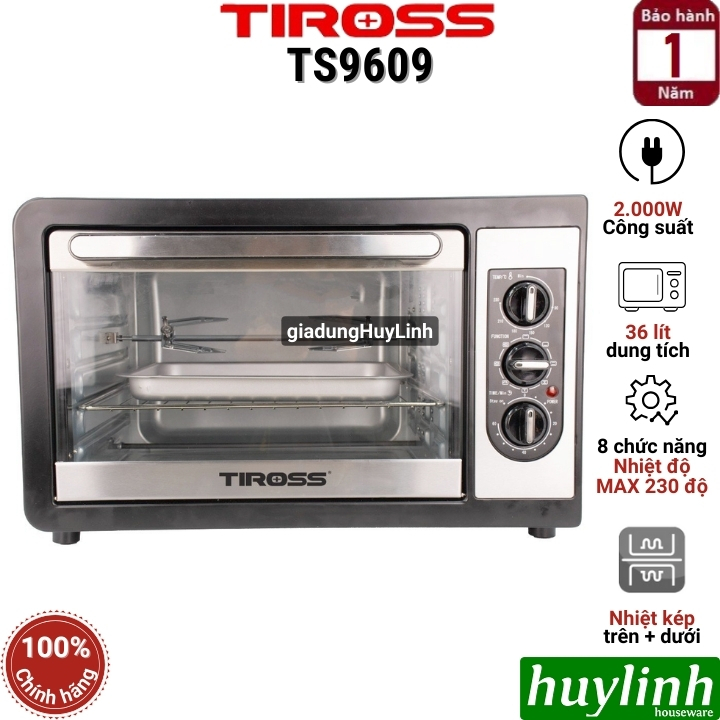 Lò nướng đối lưu Tiross TS9609 - 36 lít - 2000W - 8 chức năng nướng ...