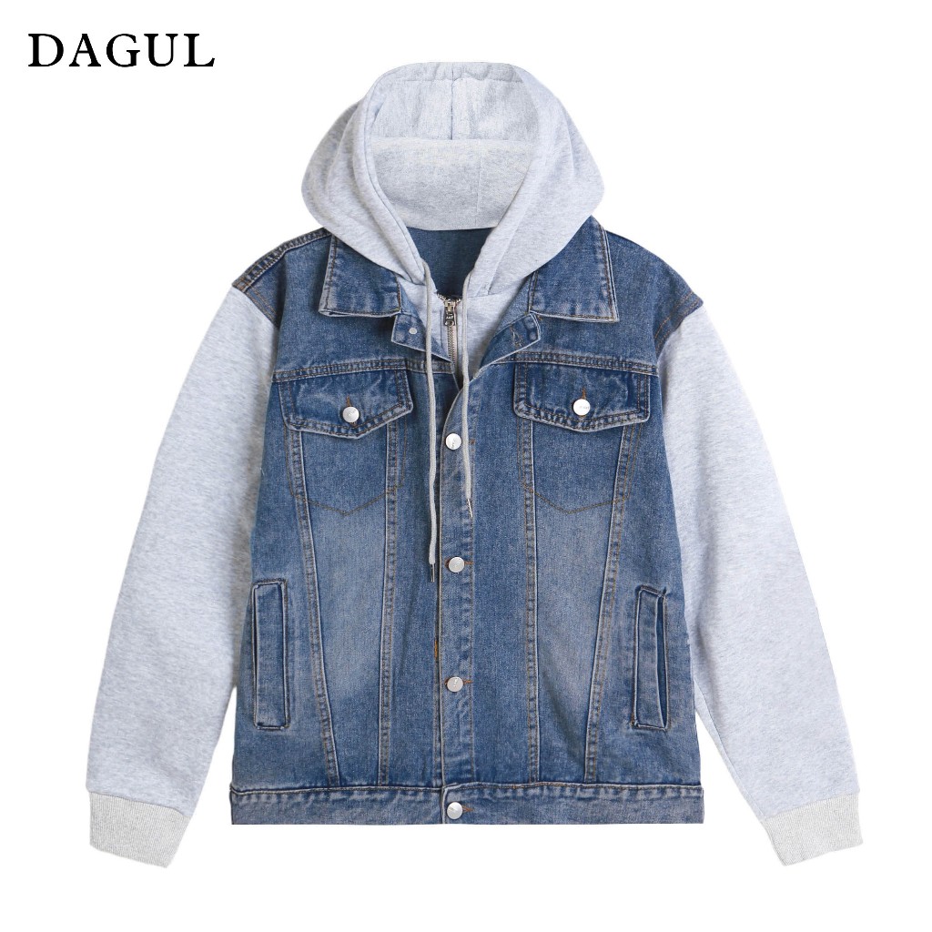 (M-48) Ao khoác DAGUL denim phối tay nỉ bông vải dày dặn logo thêu da ...