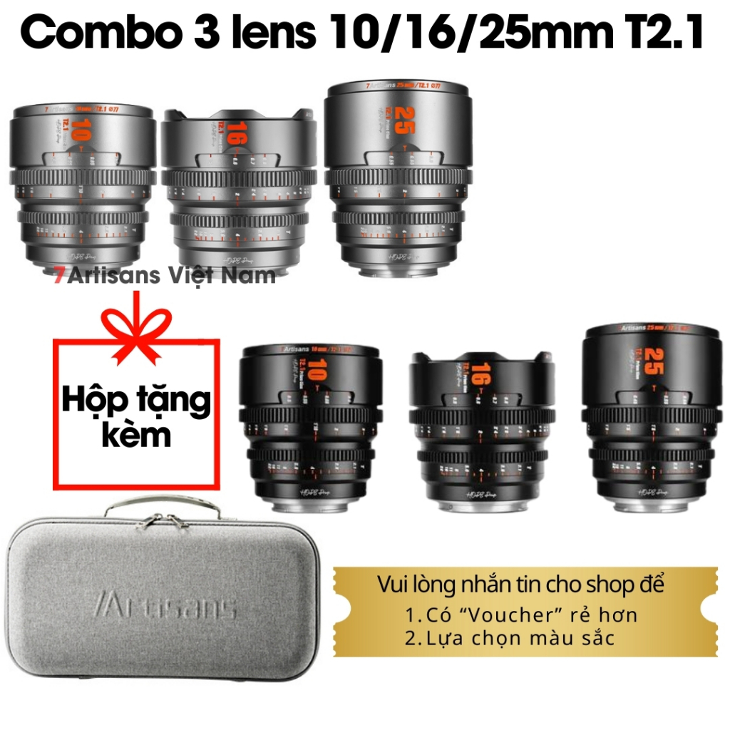 Set 3 lens 7Artisans Hope S35 Cine Lens - Ống kính chuyên quay phim 10mm, 16mm, 25mm, 35mm, 50mm ...