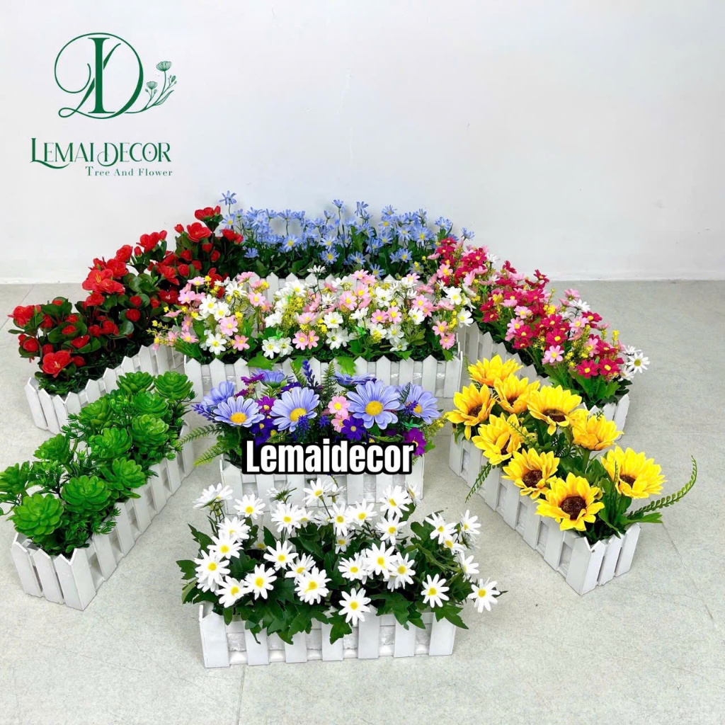 Hàng Rào Hoa Giả Cắm Sẵn dài 1m, Chậu Hoa Giả trang trí ban công, decor ...