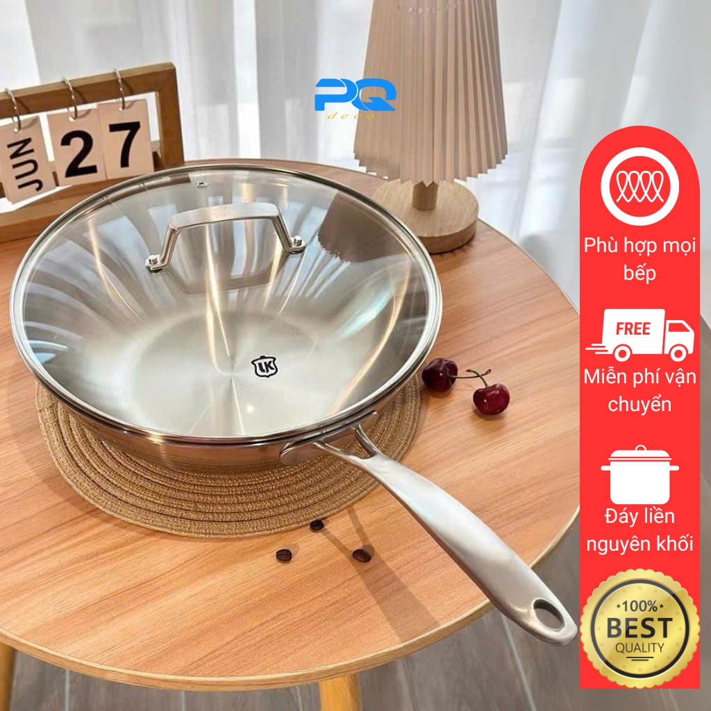 Chảo inox 316 Lunkai 30cm sâu lòng có nắp kính đáy liền đúc nguyên khối ...