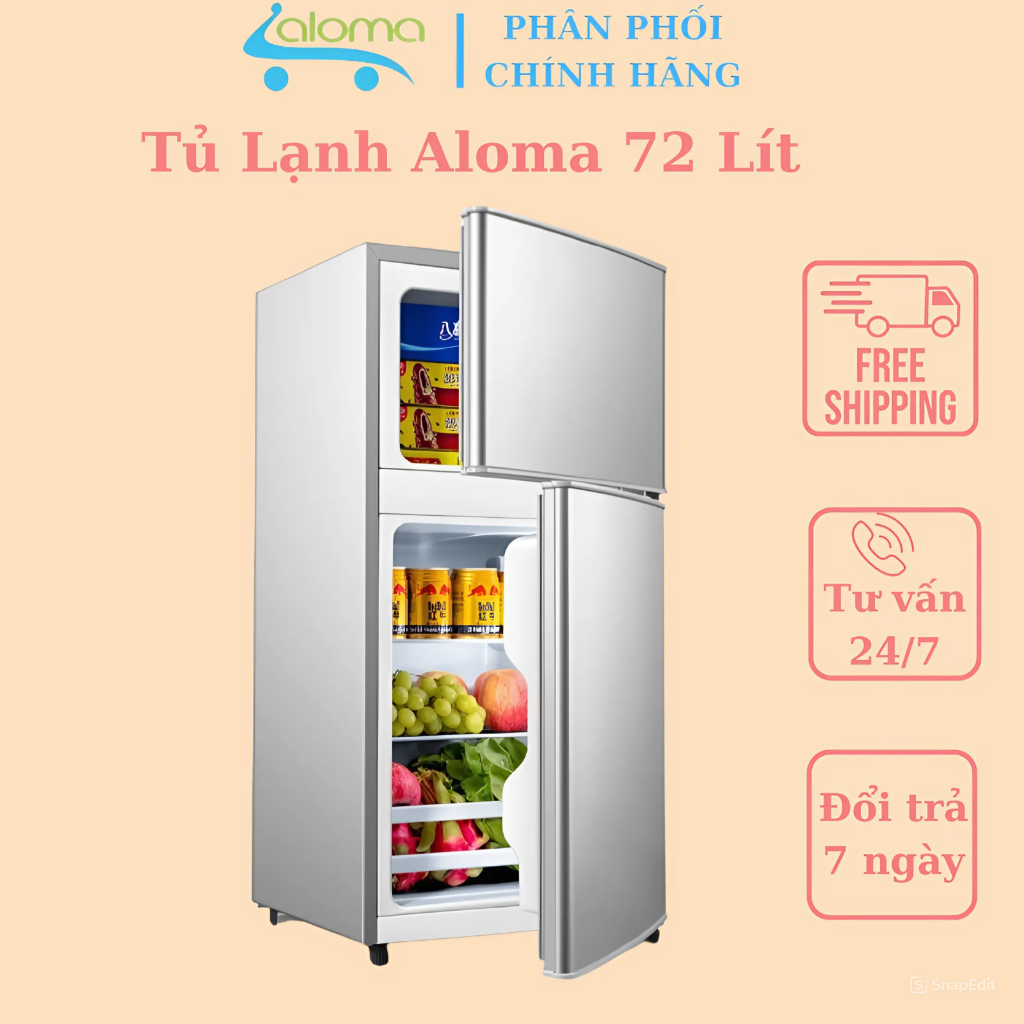 (Mẫu Mới 2025) Tủ Lạnh Mini 72 Lít ALOMA Làm Mát, Cấp Đông Thực Phẩm ...