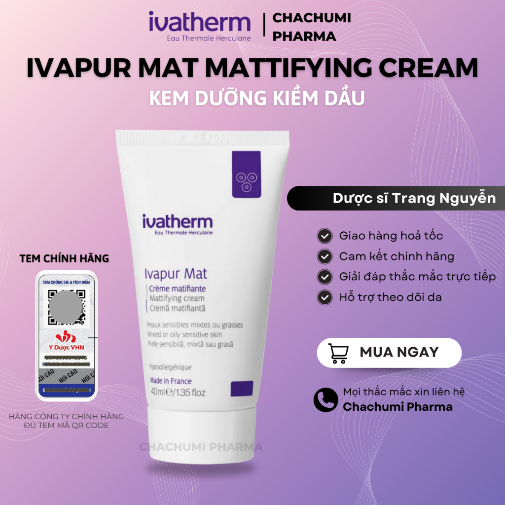 [date 4/26] Kem Dưỡng Kiềm Dầu Ivatherm Ivapur Mat Mattifying Cream ...