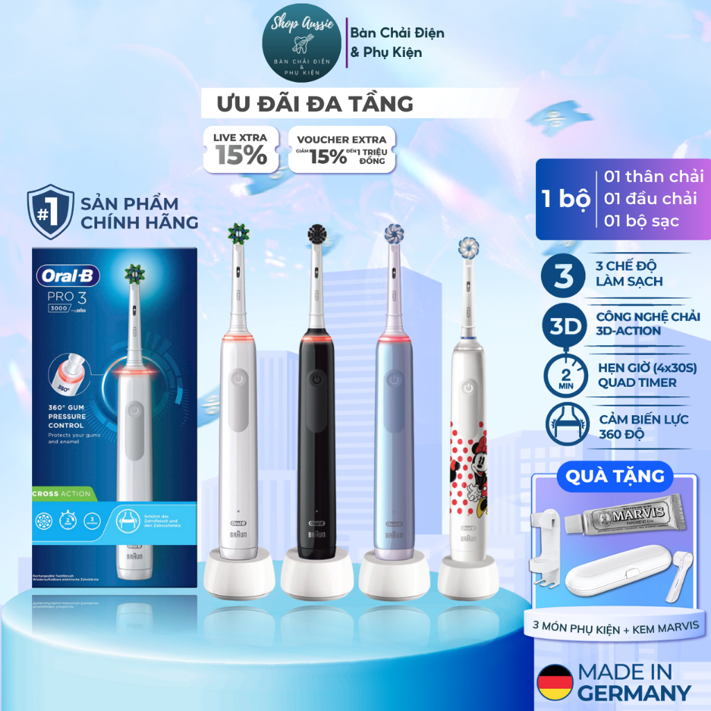 [Made In Germany] Bàn Chải Điện Oral-B Braun Pro 3 3000 - Cảm Biến Lực ...