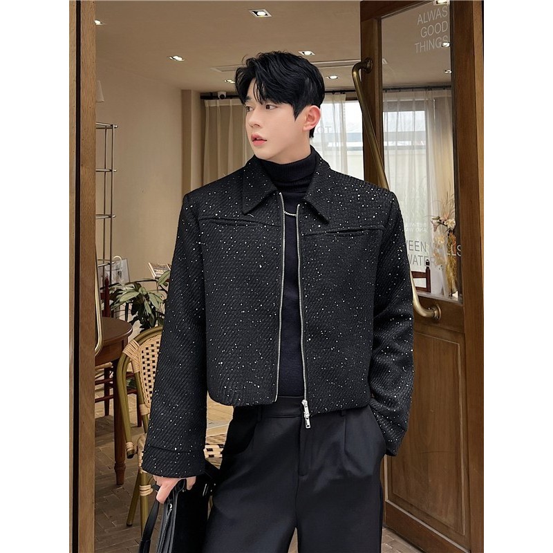 Áo Khoác Dạ Tweed Kim Tuyến Nam Cổ Bẻ Khóa Zip Cao Cấp Phong Cách Thời ...