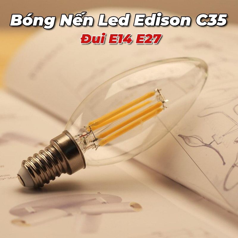 Bóng Nến Led Edison trái ớt 2w 4w C35 đui xoáy E14 E27 ánh sáng vàng ...