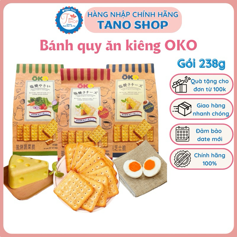 Bánh quy rau củ ăn kiêng healthy 3 vị OKO - 238g | Ăn vặt ngon rẻ Tano | Shopee Việt Nam
