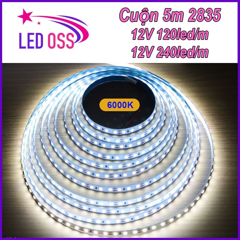 Đèn Led dây dán 12V 120 led/m 2835 SMD dài 5m cao cấp dán thanh nhôm ...