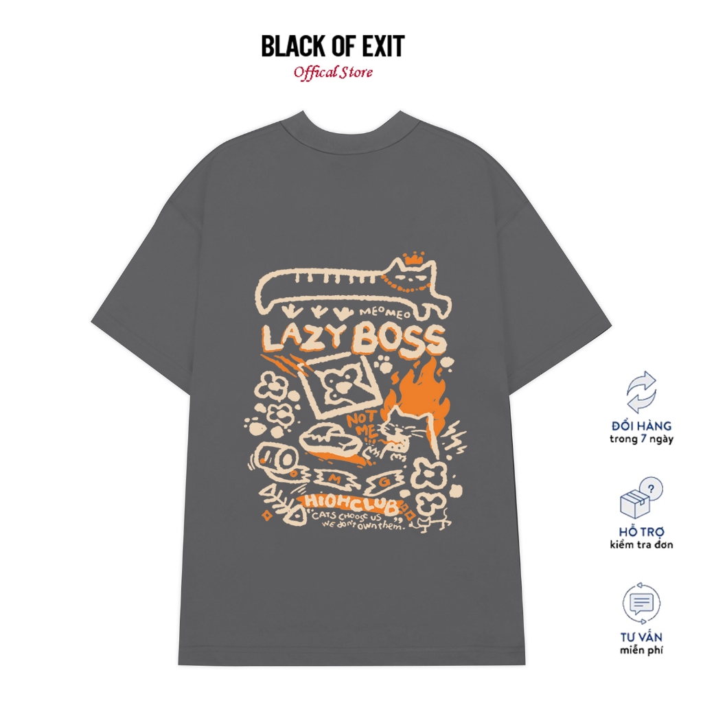 Áo thun Lazy-Boss unisex BLACK OF EXIT phông tay lỡ nam nữ form rộng ...