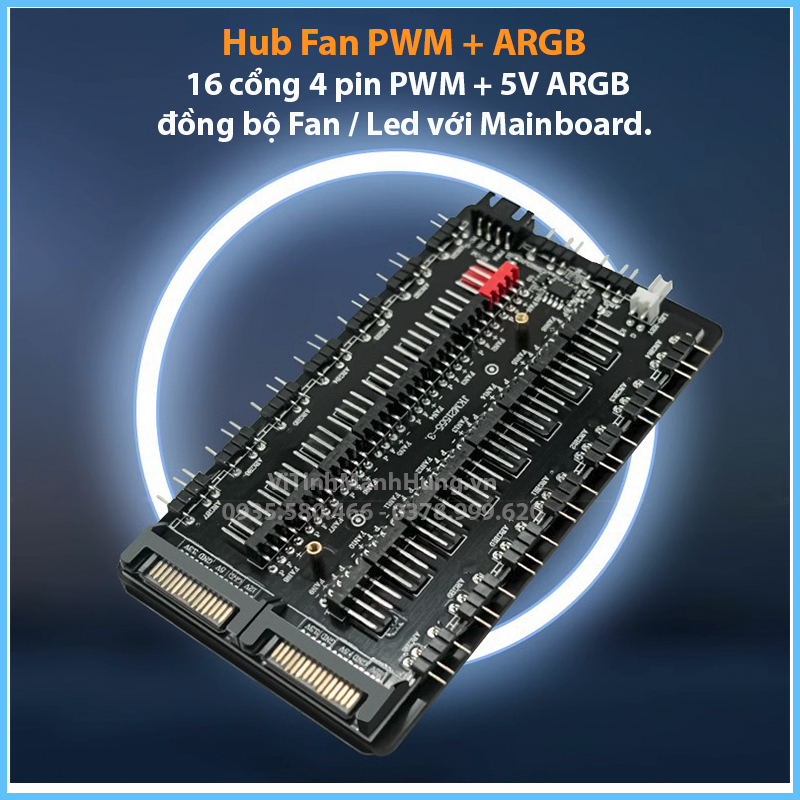 Hub Fan PWM + ARGB, 16 cổng 4 pin PWM + 5V ARGB, đồng bộ Fan / Led với ...