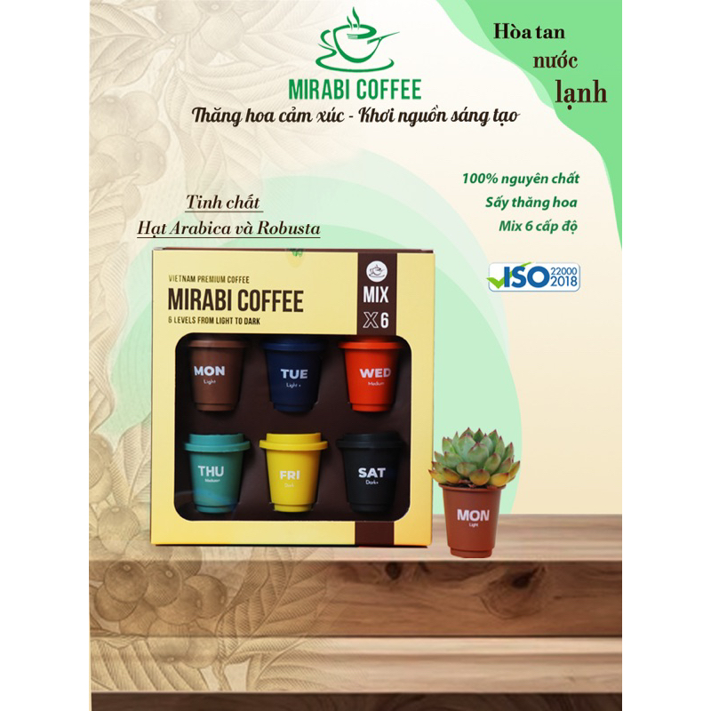MIRABI Hộp 6 viên ( ly )_ CÀ PHÊ nguyên chất Arabica + Robusta MIX 6 ...