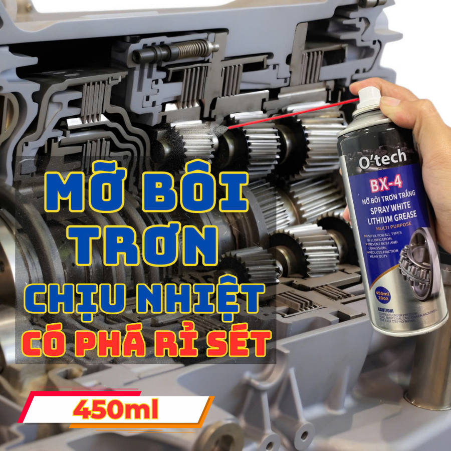 Xịt mỡ bò nước bôi trơn chịu nhiệt, có phá rỉ sét O’tech BX-4 (450 ml) Lithium White Grease ...