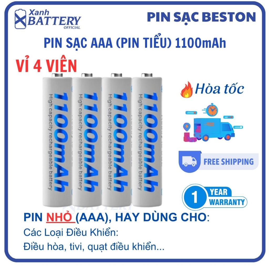Pin sạc AAA 3A 1100mAh BESTON (04 VIên) dùng cho điều khiển TV, điều ...
