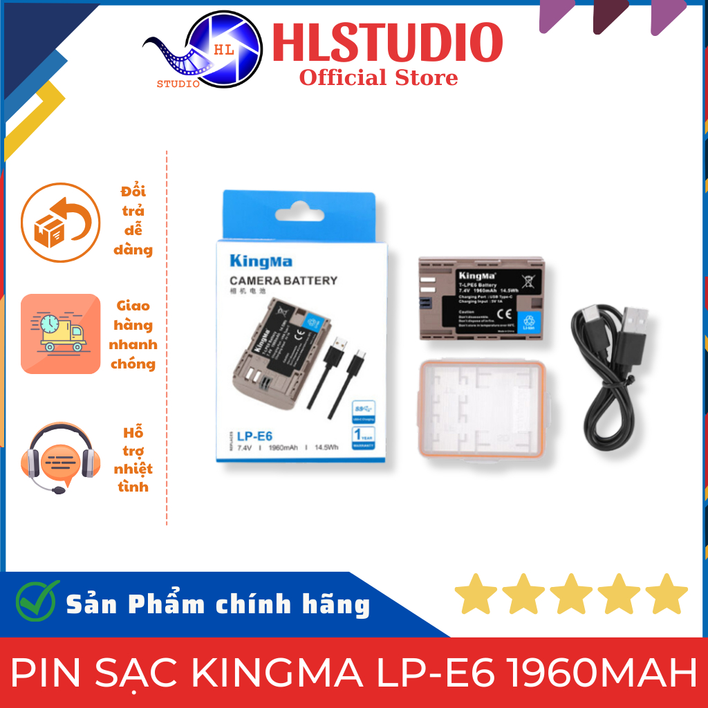 Pin Sạc KingMa LP-E6 1960mAh USB-C Cho Máy Ảnh Canon EOS 5D 6D 7D Mark II | Shopee Việt Nam