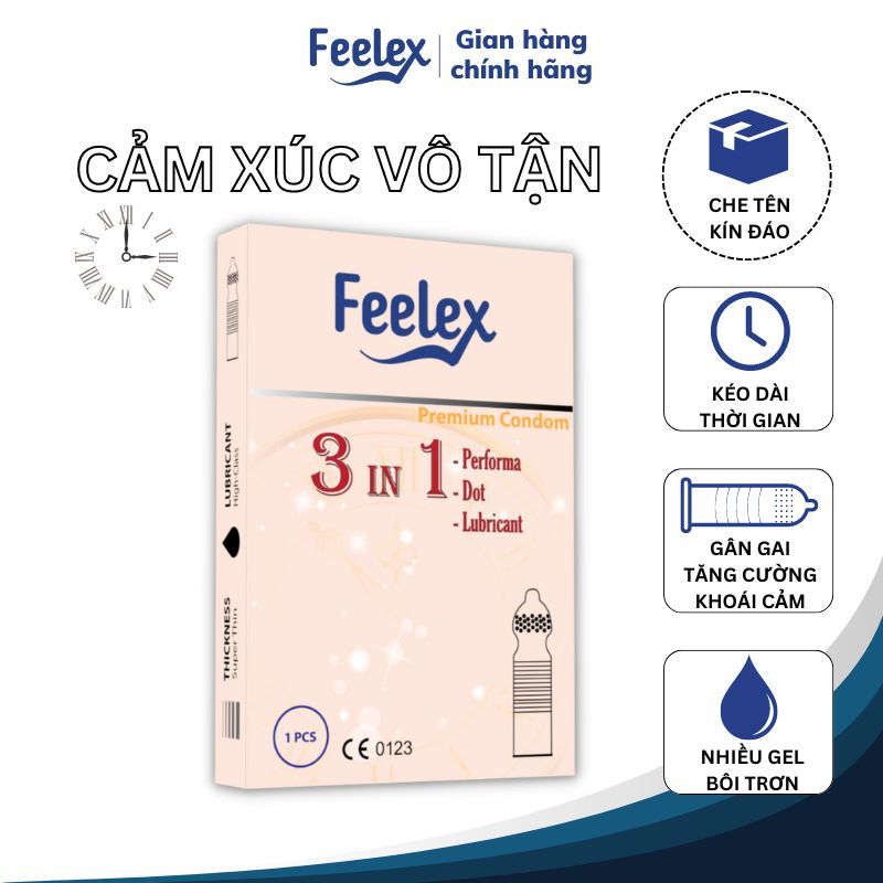 Bao cao su Feelex 3in1 gân gai, nhiều gel bôi trơn - hộp 01bcs | Shopee ...