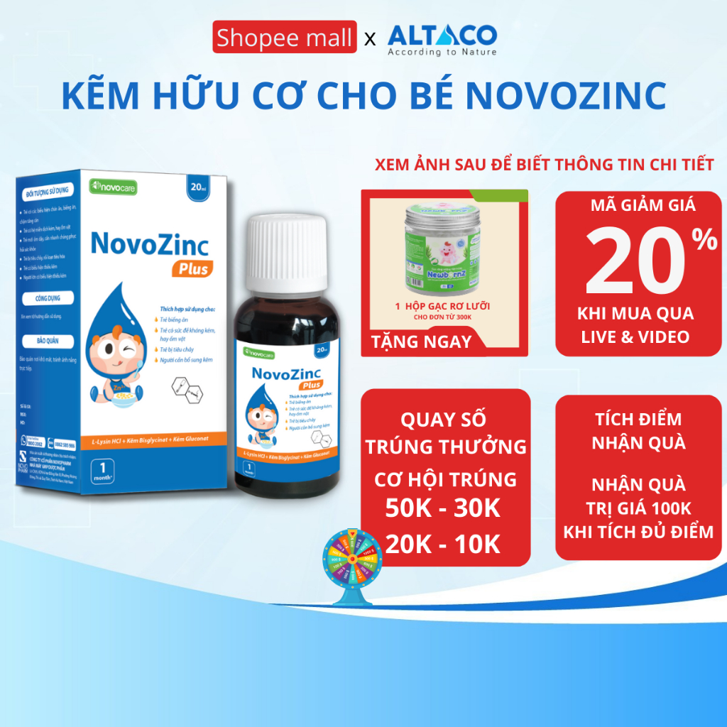 Kẽm cho bé NovozinC bổ sung kẽm hữu cơ giúp bé ăn ngon tăng cường đề ...