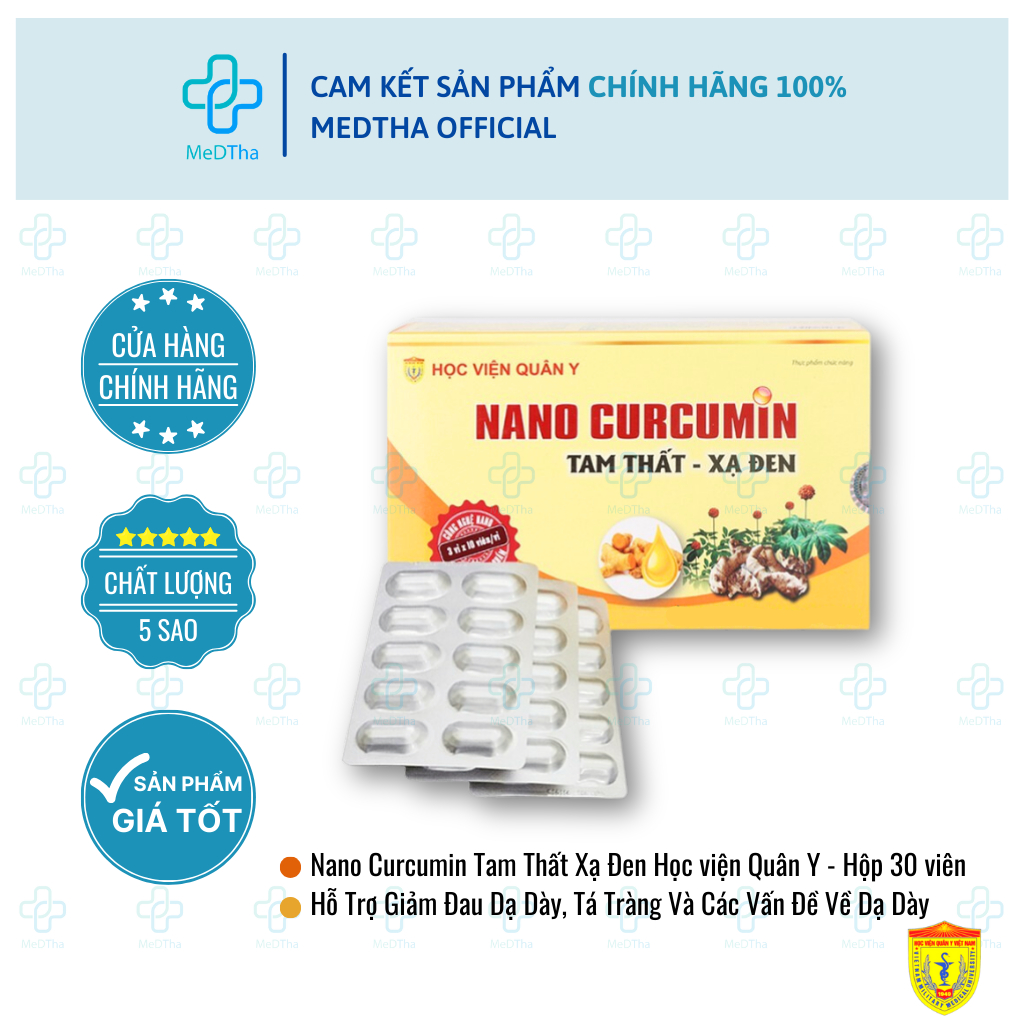 Nano Curcumin Tam Thất Xạ Đen Học viện Quân Y - Giảm Đau Dạ Dày, Giảm Thâm Nám (Hộp 30 Viên ...