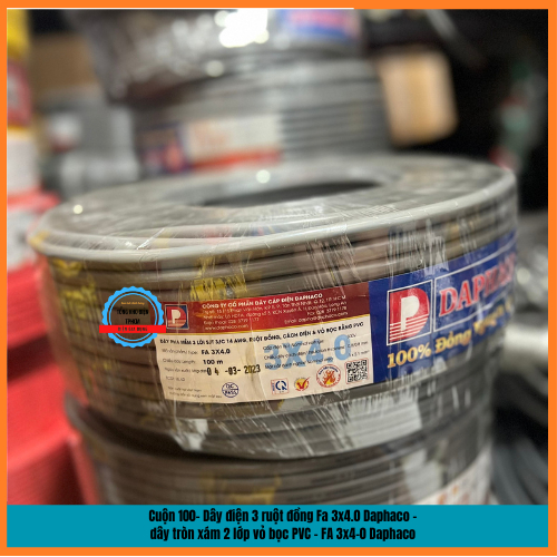 Cuộn 100- Dây điện 3 ruột đồng Fa 3x4.0 Daphaco - dây tròn xám 2 lớp vỏ bọc PVC - FA 3x4-0 ...