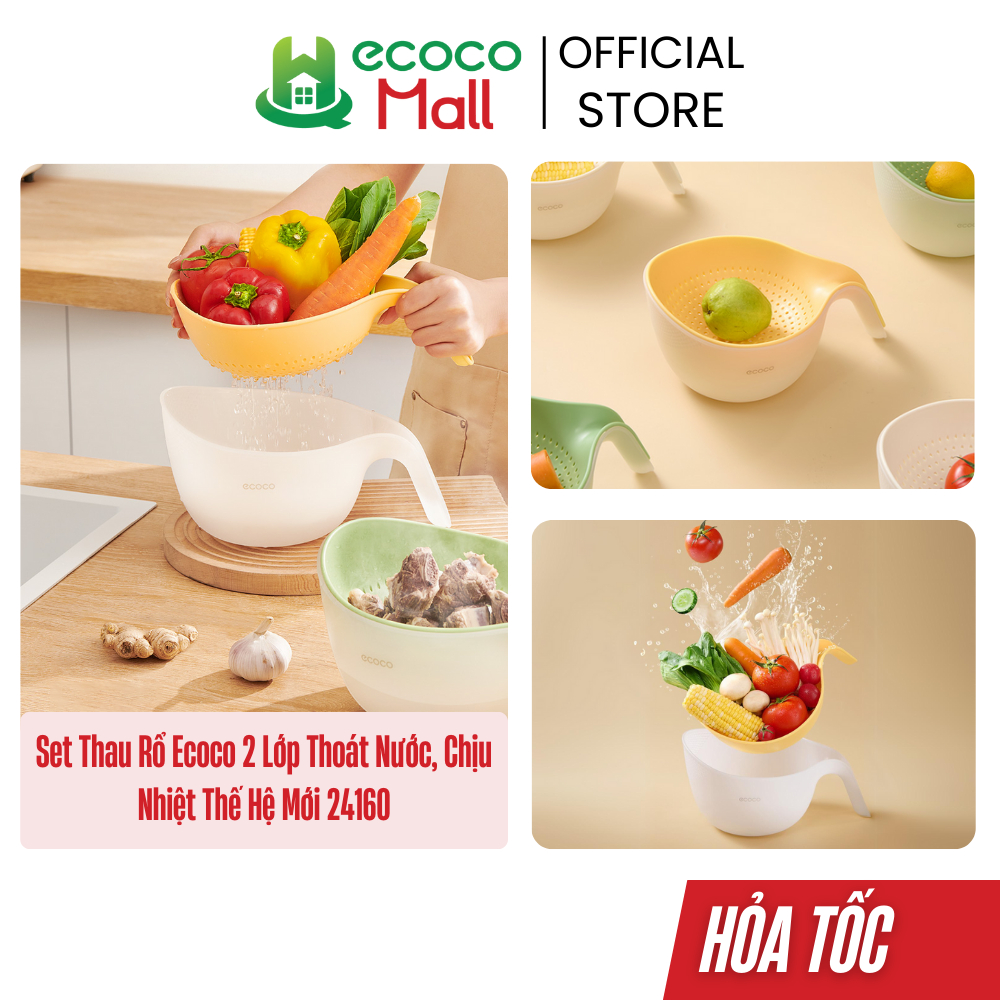 Set thau rổ ECOCO 2 lớp thoát nước, chịu nhiệt thế hệ mới | Rổ chậu vo ...