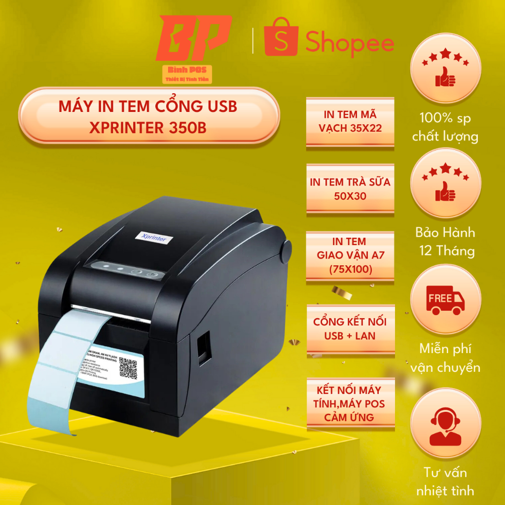 [CÓ XUẤT VAT] [CÓ GIAO HỎA TỐC] Máy in vận đơn XPRINTER 350B chỉ cổng USB | In tem trà sữa dán ...