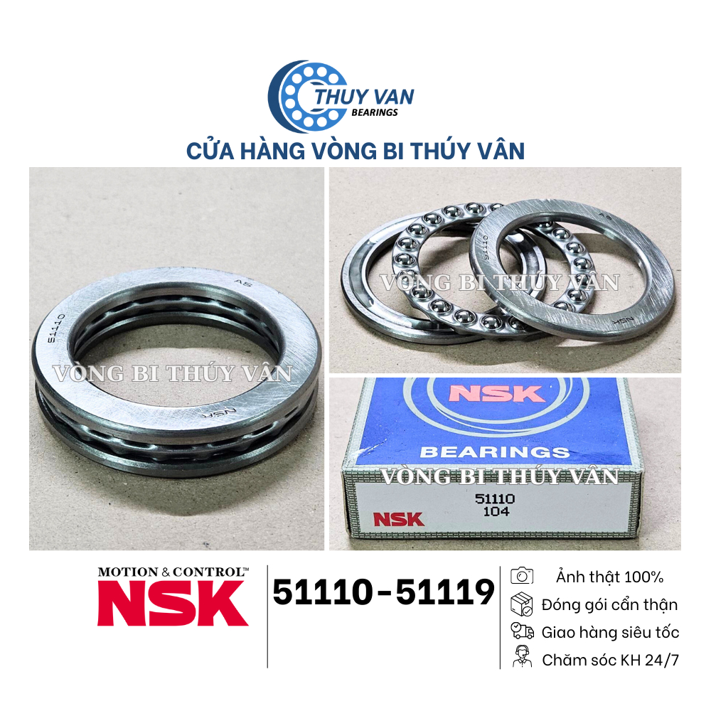 Vòng bi bạc đạn chà, tỳ, đẩy, chặn trục hạt tròn 51110 51111 51112 ...