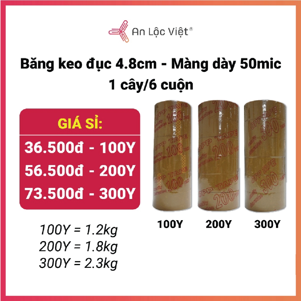 [GIÁ SỐC] Băng Keo, Băng Dính Trong/Đục 4,8cm - 300Y(2,3kg/cây)- 200Y (1,8kg/cây)-100Y (1,2kg ...