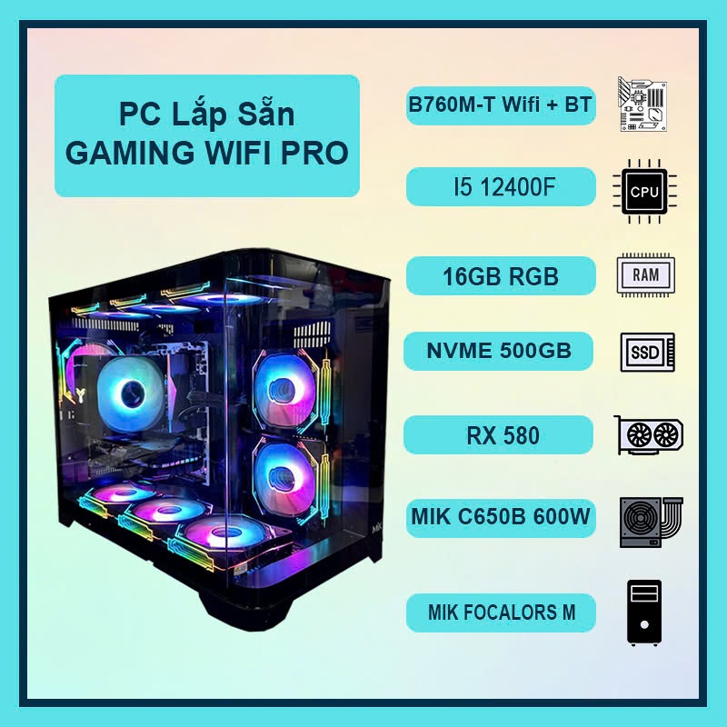 Thùng PC GAMING WIFI PRO | I5 12400F | VGA RX 580 | 16GB Ram (Mới BH ...