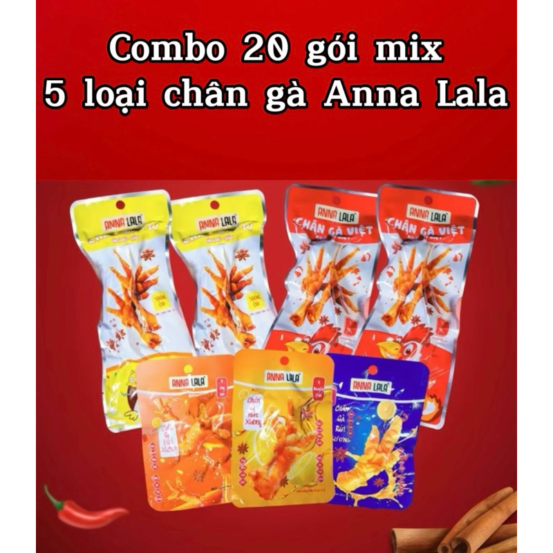 combo 20 gói mix 5 loại chân gà Anna Lala đủ vị có xương và rút xương ...