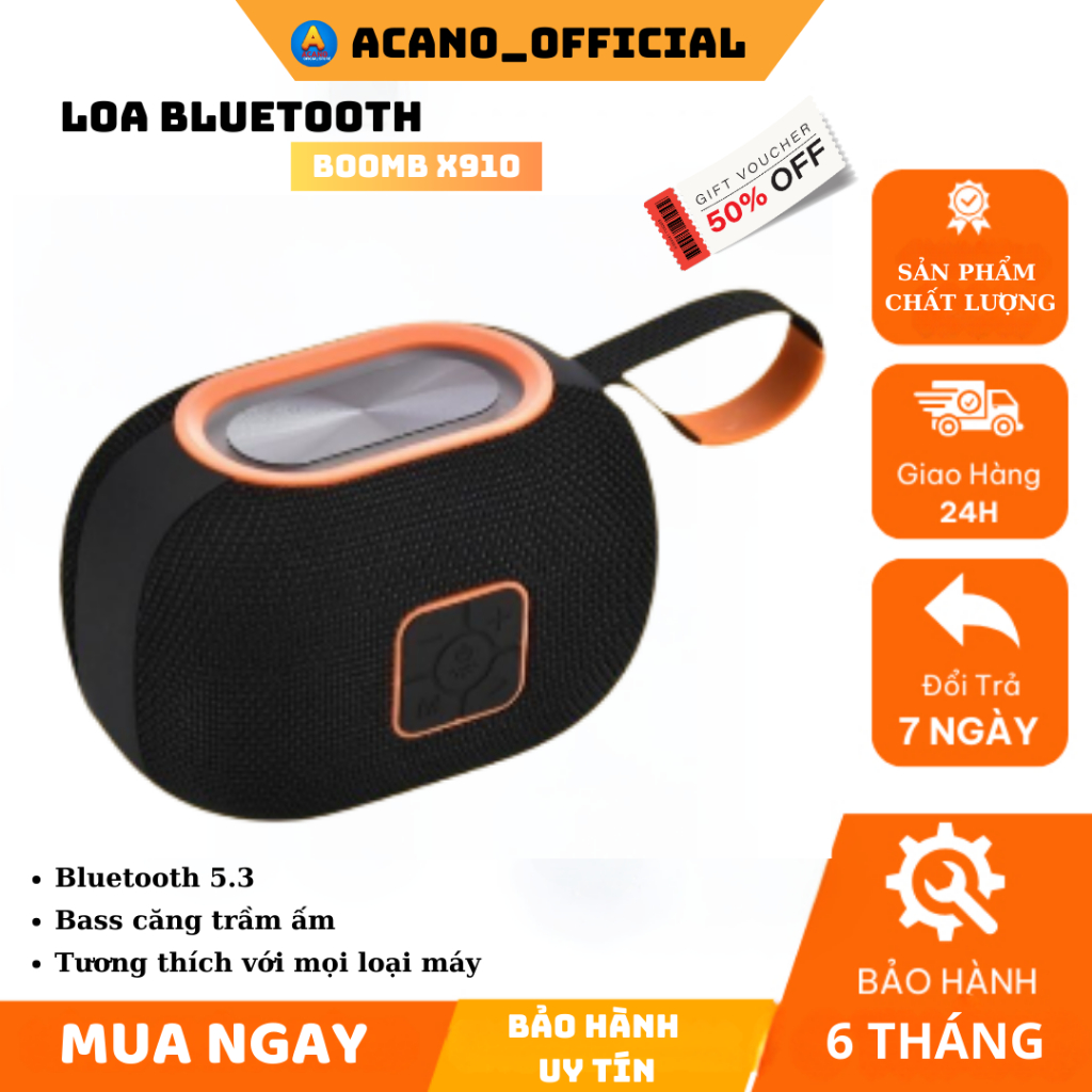 Loa Bluetooth BOOMB X910 âm hay bass mạnh chống nước IPX6 có quai xách ...