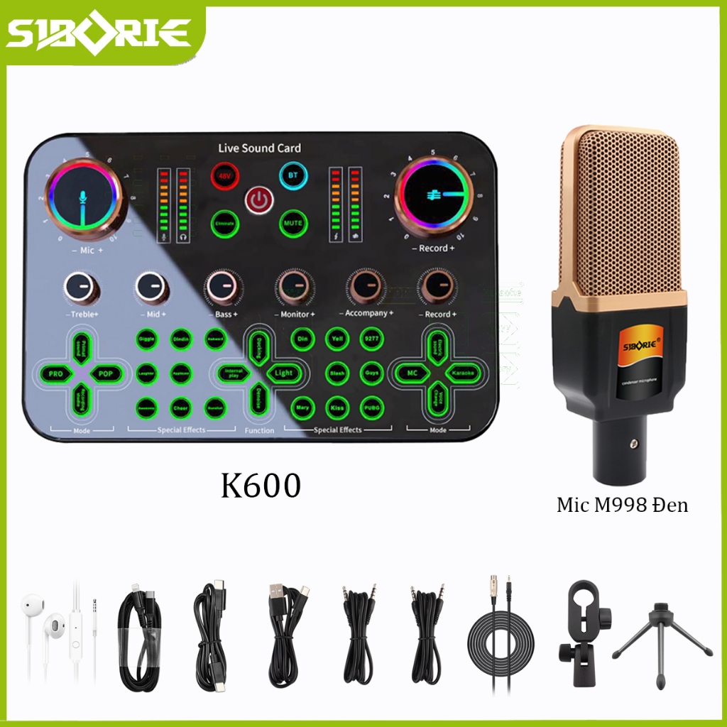 [SIBORIE] SET Soundcard K600 + Mic M998 Livestream Thu Âm - Kèm Phụ ...