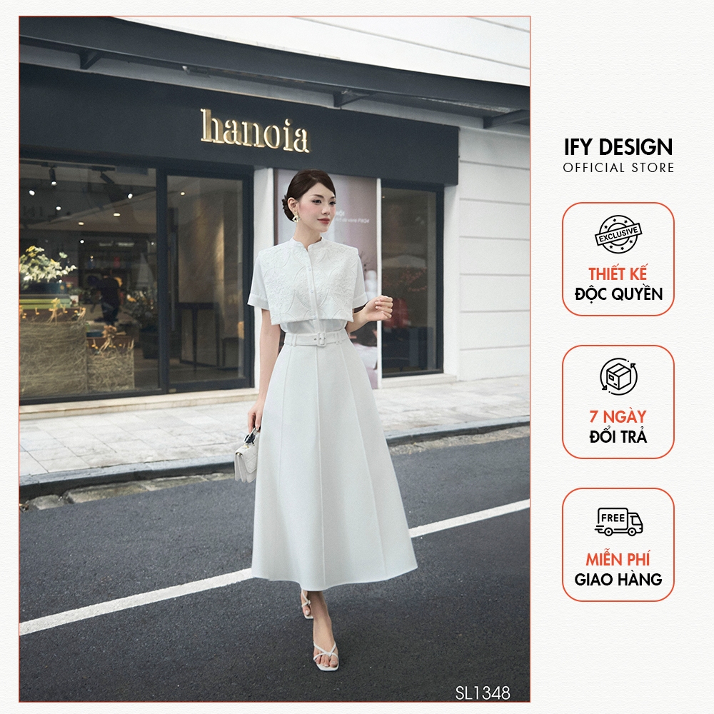 Set công sở trẻ trung IFY Design áo sơ mi trắng phối ren nổi cao cấp ...